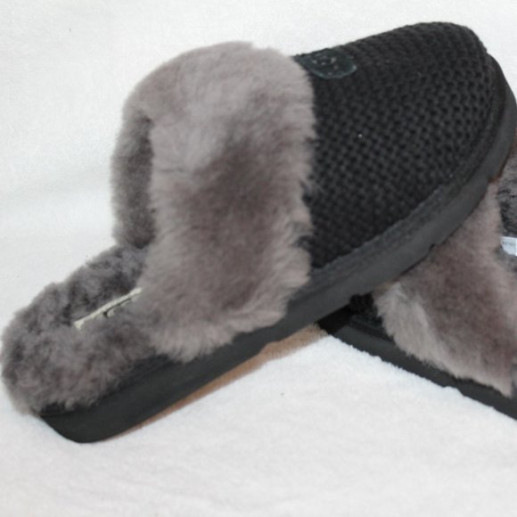 UGG | Shoes | Ugg Cozy Knit Sweater Shearling Slippers Black | Poshmark
